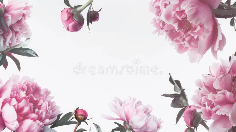 Greeting Card with Pink Floral Patterns of Peonies and Buds Around the ...