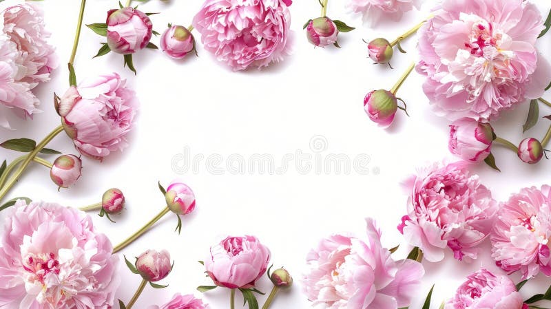 Greeting Card with Pink Floral Patterns of Peonies and Buds Around the ...