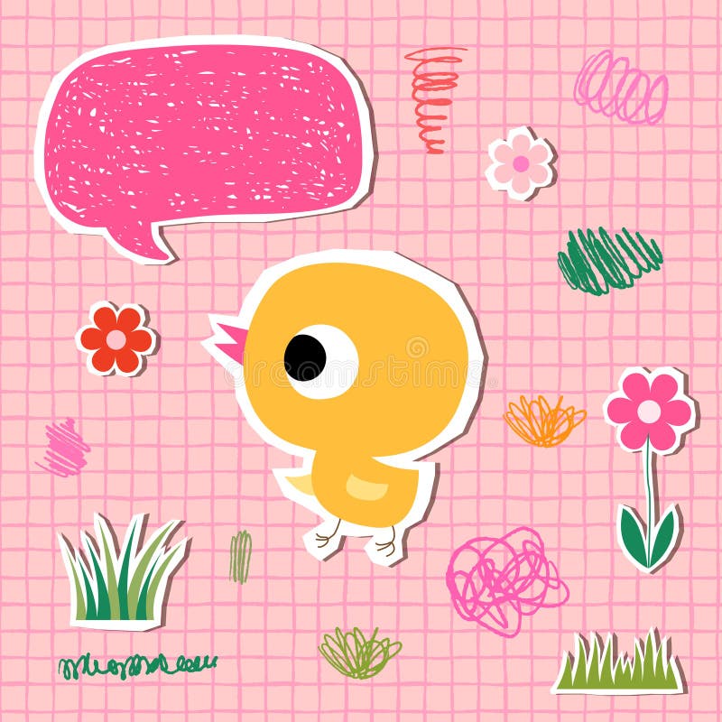 Cute Greeting Card, Poster or Banner with Easter Chicken on Pink ...