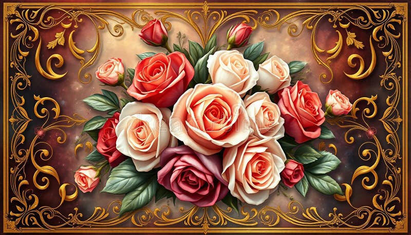 Greeting Card with Roses. Saturated Bright Colors Stock Illustration ...