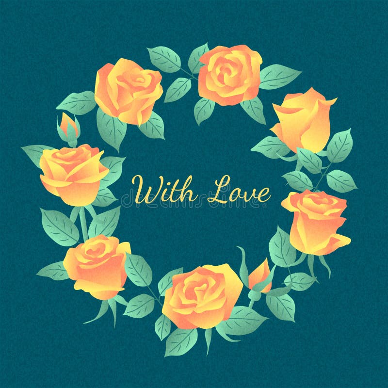 Greeting Card with Round Frame of Orange Yellow Roses and Text Stock ...