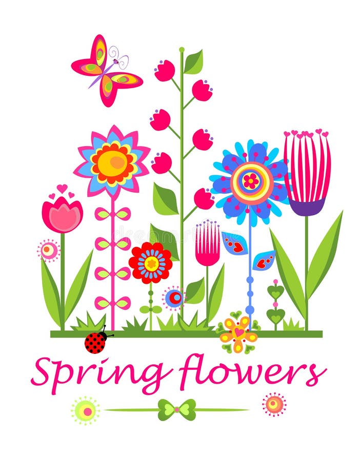 Greeting Card with Spring Funny Flowers Stock Vector - Illustration of ...