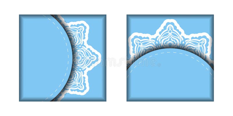 Greeting Card Template in Blue Color with Luxurious White Pattern for ...