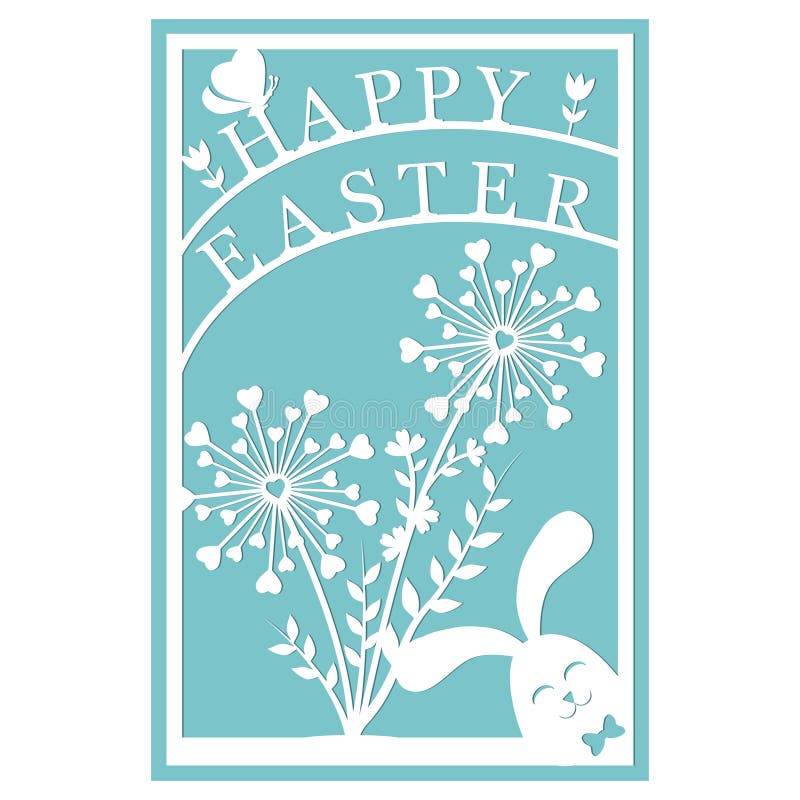Greeting Card Template with Easter Bunny, Papercut Style Paper Cutting ...