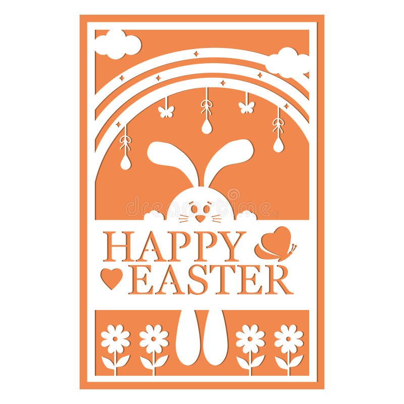 Greeting Card Template with Easter Bunny, Papercut Style Paper Cutting ...