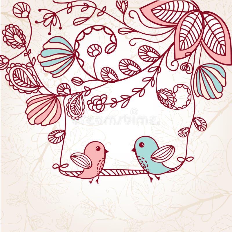 Greeting Card with Two Birds on the Tree Stock Vector - Illustration of ...