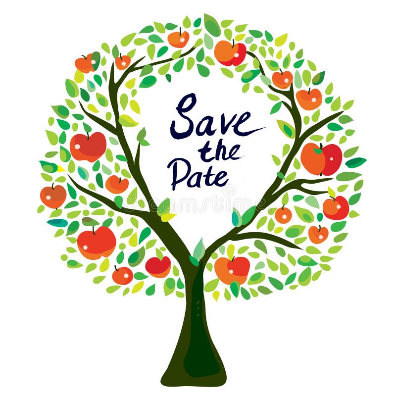 Greeting Card for the Wedding or Holiday with Apple Tree Stock Vector ...