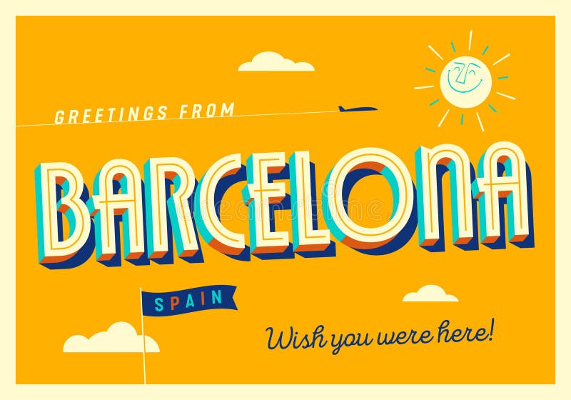 Greetings from Barcelona, Spain Postcard. Stock Vector - Illustration ...