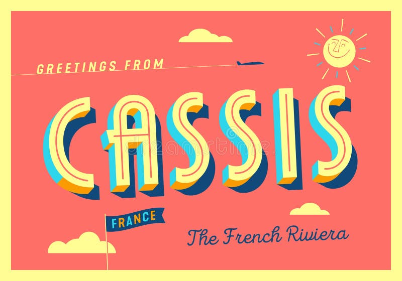 Greetings from Cassis, France Postcard Stock Vector - Illustration of ...