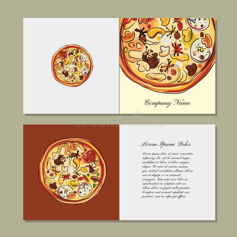 Greeting Cards Design with Pizza Sketch Stock Vector - Illustration of ...