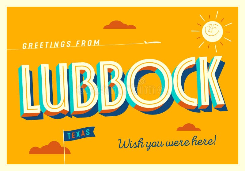 Greetings from Lubbock, Texas, USA - Touristic Postcard. Stock Vector ...