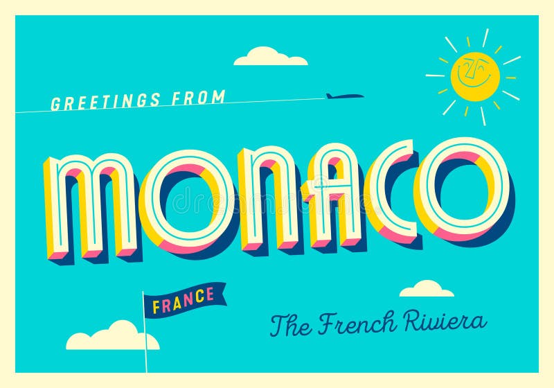 Greetings from Monaco, France Postcard. Stock Vector - Illustration of ...