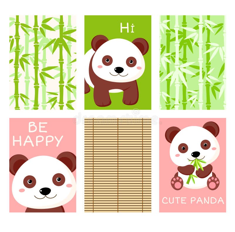 Greeting Cards Set with Cute Panda Stock Vector - Illustration of ...