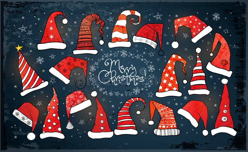 Greeting Christmas Card with Collection of Red Christmas Hats. V Stock ...