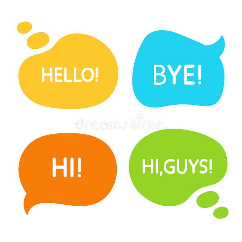 Greeting Comic Speech Bubble Icons Vector Isolated. Online Chat Clouds ...