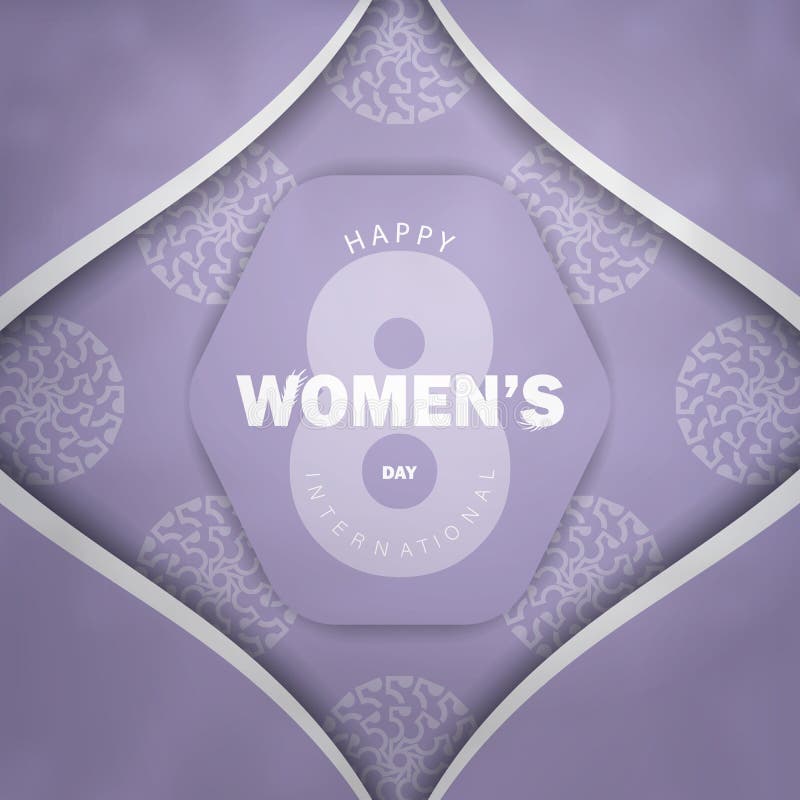 Greeting Flyer Template 8 March Purple Color with Winter White Pattern ...
