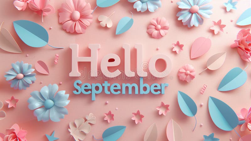 Greeting Hello September Surrounded by Pastel-colored Paper Flowers on ...