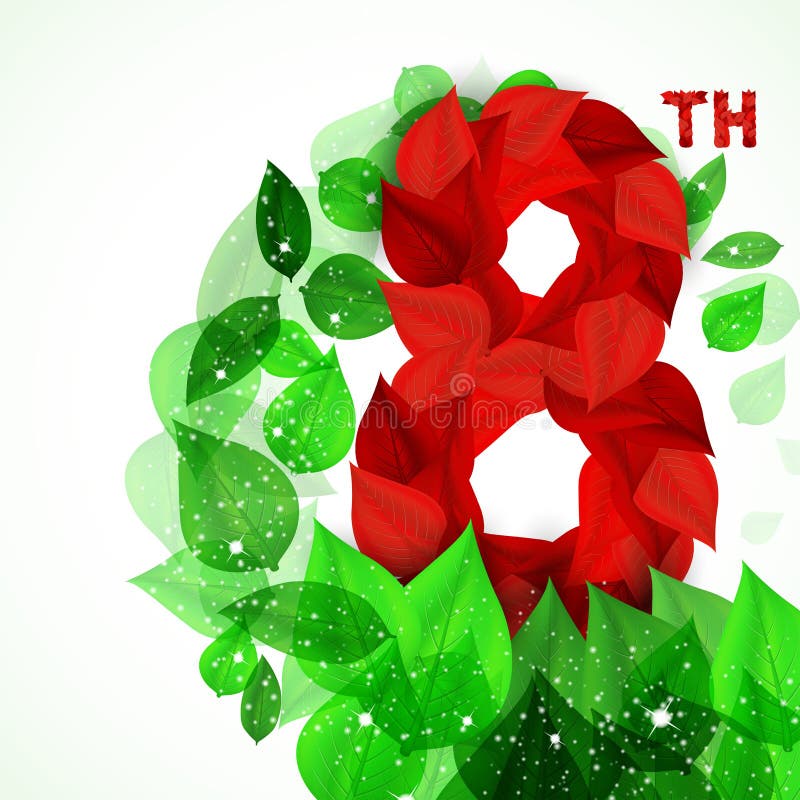 Greeting Leaf Card with March 8 Stock Vector - Illustration of spring ...