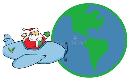 Greeting with Santa Flying Around Earth Stock Vector - Illustration of ...