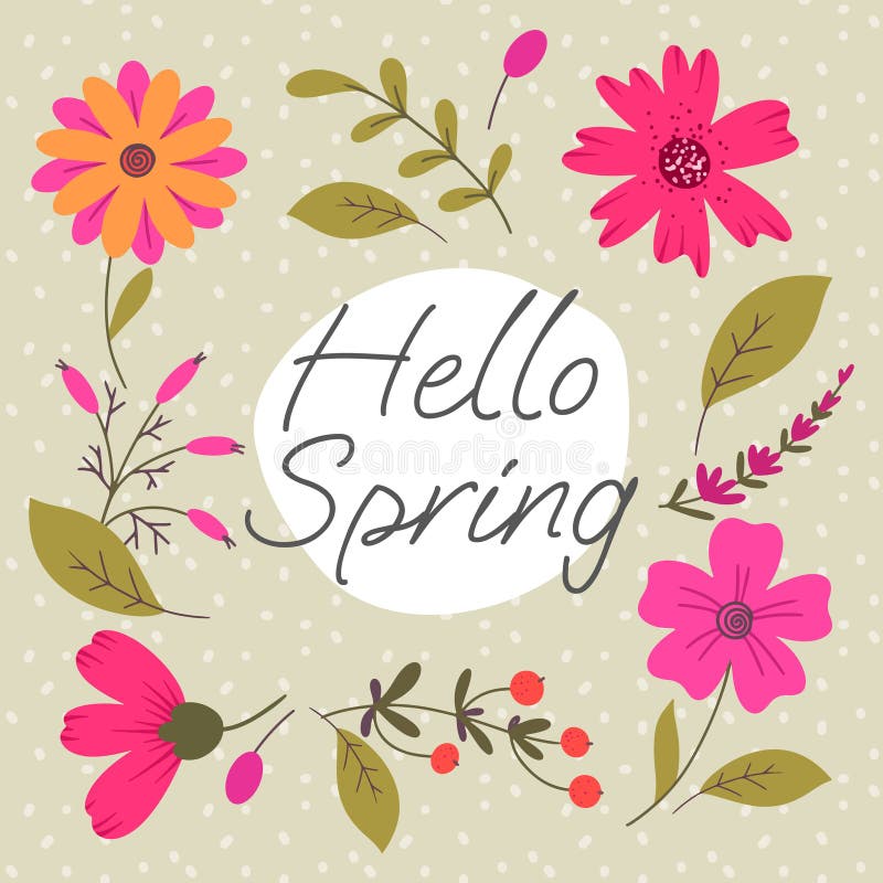 Greeting Spring Card with Colorful Flat Floral Design Stock Vector ...