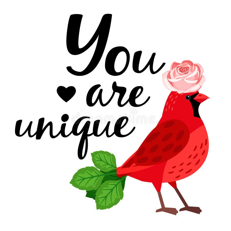 Greeting Vector Card with Red Cardinal Bird and Rose. Stock Vector ...