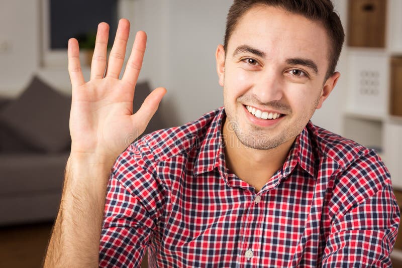 Greeting on Video Conversation Stock Image - Image of handsome, people ...