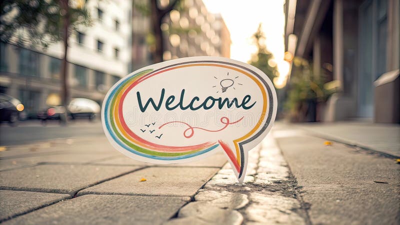 Greeting Welcome on Blurry Colorful Background Stock Illustration ...
