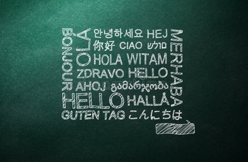 Greeting Words in Foreign Languages Written on Green Chalkboard Stock ... Greeting Words in Foreign Languages Written on Green Chalkboard Stock ...