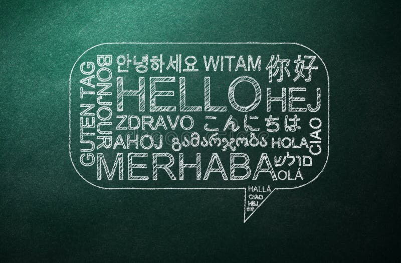 Greeting Words in Foreign Languages Written on Green Chalkboard Stock ... Greeting Words in Foreign Languages Written on Green Chalkboard Stock ...