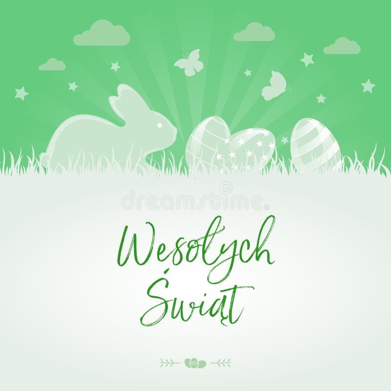 Greetings Happy Easter in Polish with Easter Eggs, Bunny and Butterflys ...