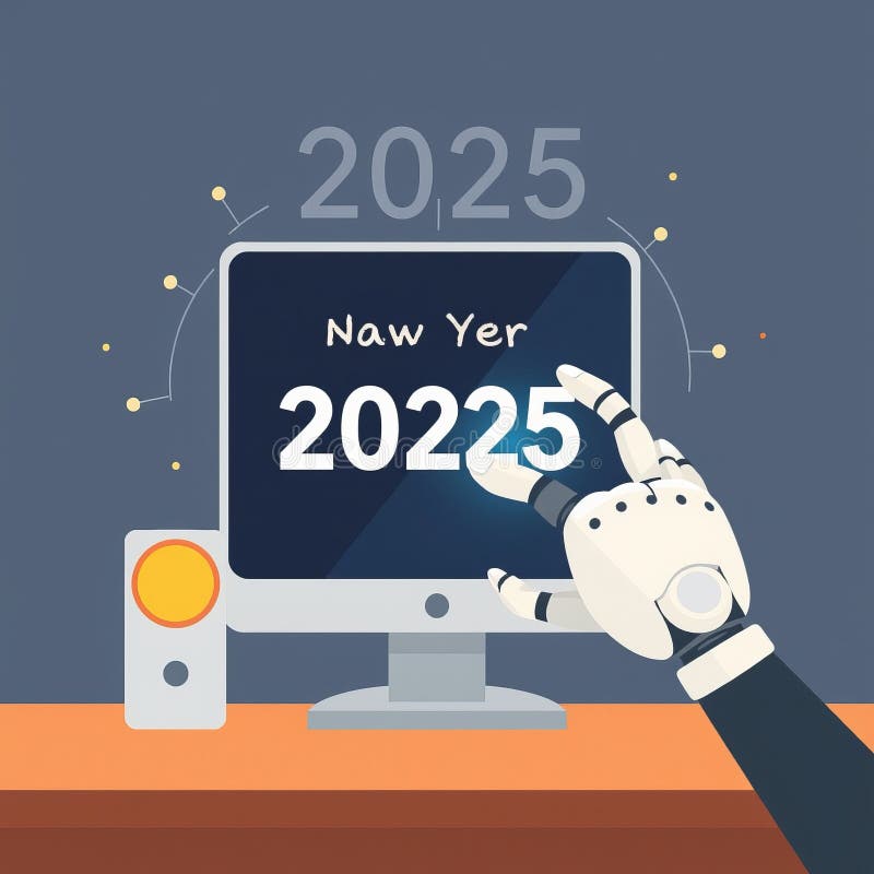 Happy New Year 2025 Artificial Intelligence Ai Robotic Hand Tapping on ...