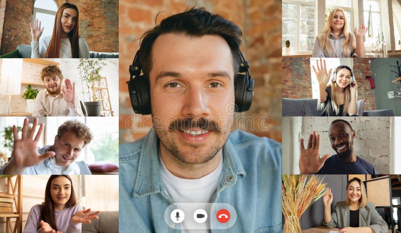 Greetings. Team Working by Group Video Call Share Ideas Brainstorming ...