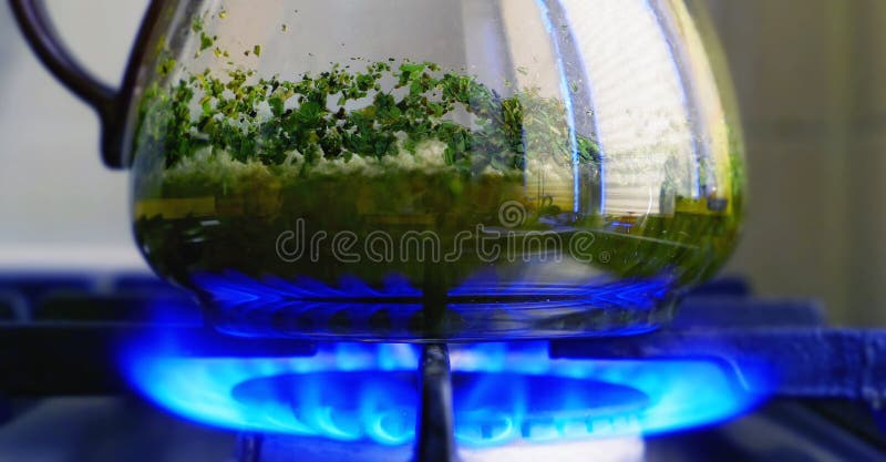 Tea Brewing Using Blue Gas Flame Stock Image - Image of transparent ...
