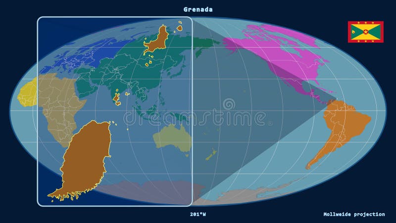 Grenada - Continents. Mollweide, Left Stock Illustration - Illustration ...