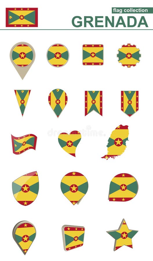 Grenada Flag Collection. Big Set for Design Stock Vector - Illustration ...