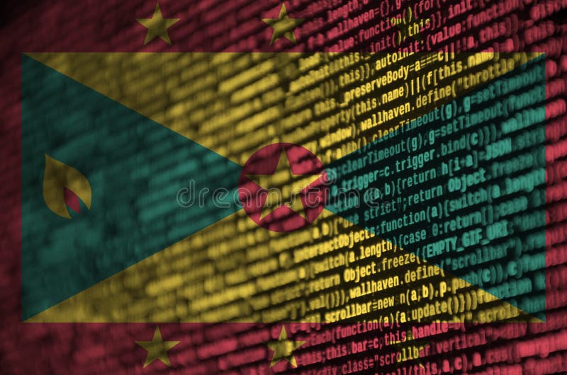 Grenada Flag is Depicted on the Screen with the Program Code. the Concept of Modern Technology ...