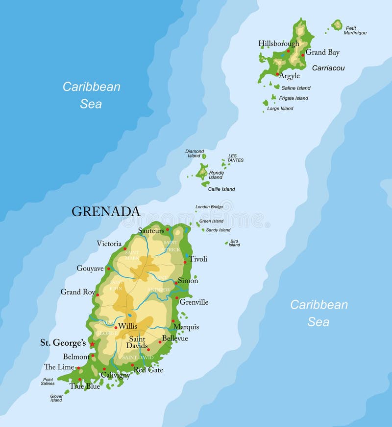 Grenada Islands Highly Detailed Physical Map Stock Vector ...