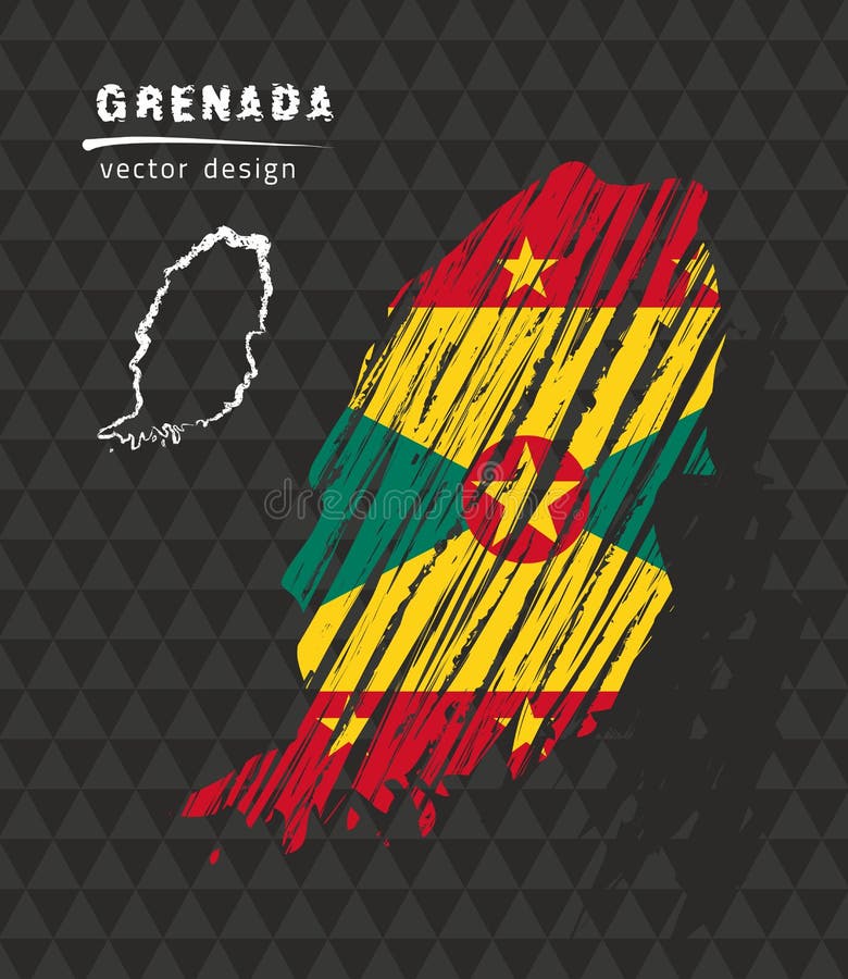 Grenada Map with Flag Inside on the Black Background. Chalk Sketch ...
