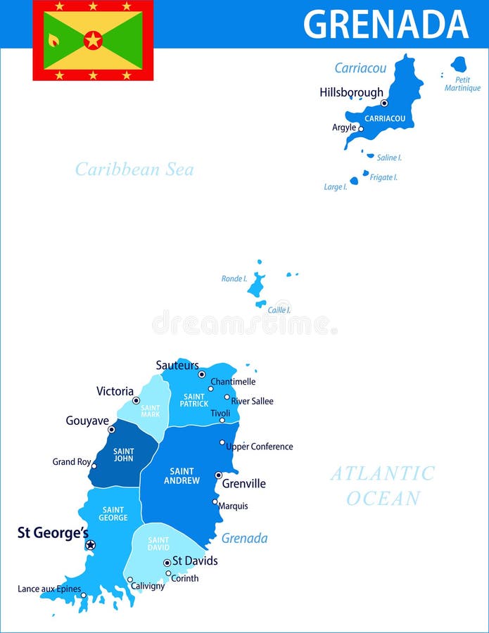 Grenada Map Vector Blue Spot - Customizable Layered Political Map of ...
