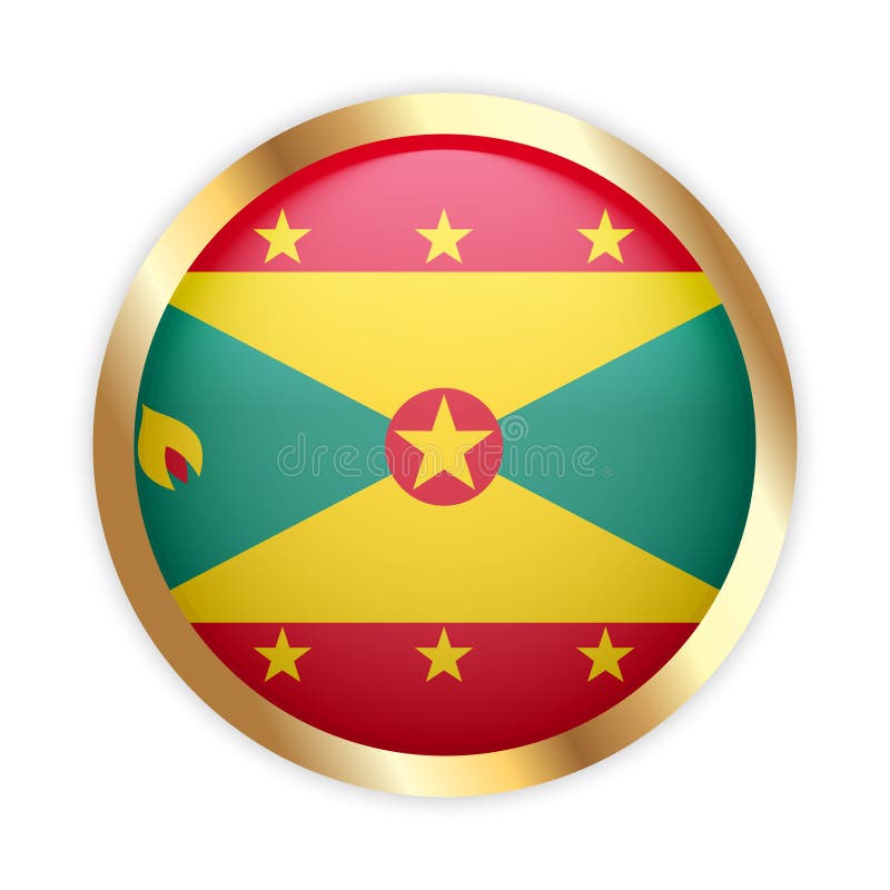 Grenada National Flag Button with Golden Frame. Grenada Round Badge ...