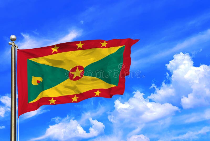 Grenada National Flag in Radiant Sky Stock Photo - Image of identity ...