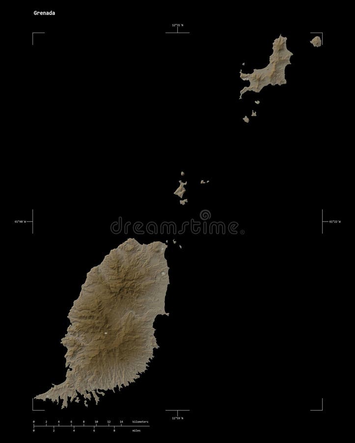 Grenada Shape on Black. Sepia Stock Illustration - Illustration of ...