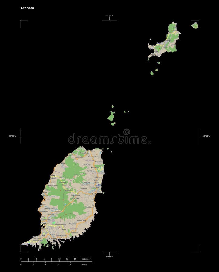Grenada Shape on Black. Topo Standard Stock Illustration - Illustration ...