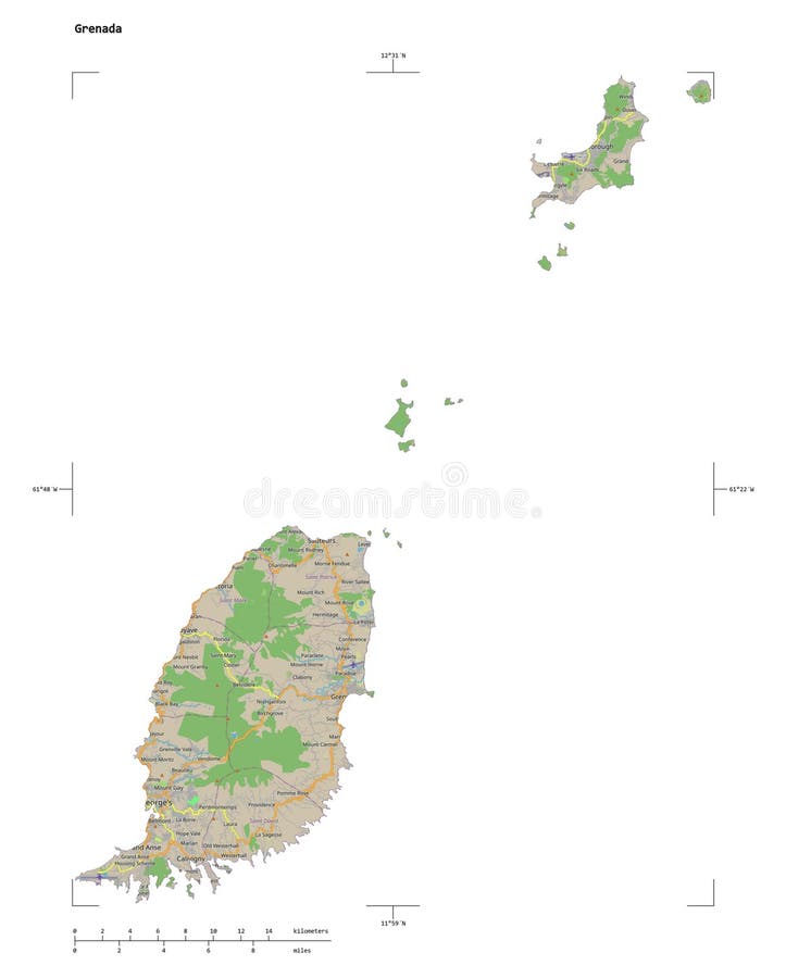 Grenada Shape on White. Topo Standard Stock Illustration - Illustration ...