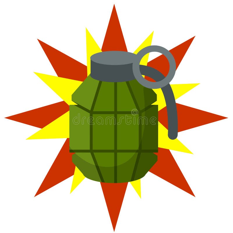 Grenade Explosion. Vector Green Bomb. Weapons and Bombshell. Red Flash ...