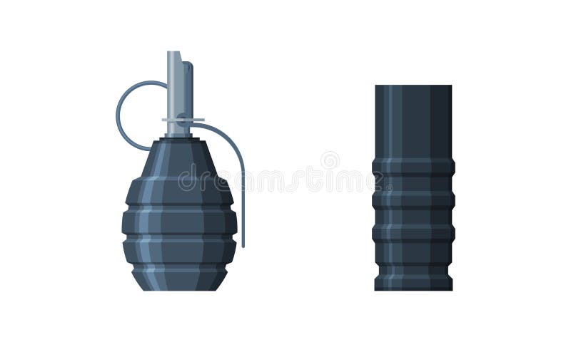 Grenade or Shell As Explosive Weapon Thrown by Hand Vector Set Stock ...