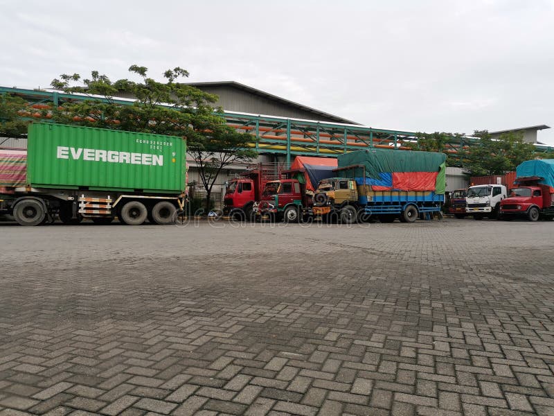 Gresik, Indonesia - Dec 7, 2021: Truck Queues for Unloading at a ...
