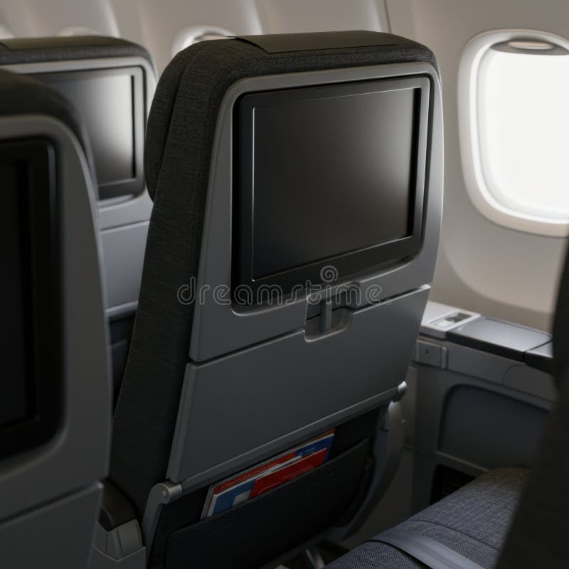 Grey Airplane Seat with Personal Screen and Pocket Stock Illustration ...