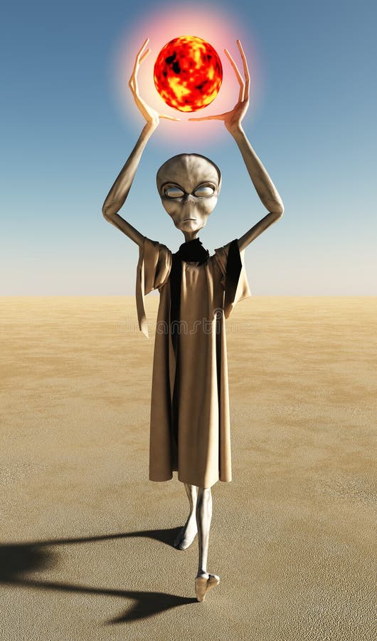 Grey Alien Creature with Glowing Orb Stock Illustration - Illustration ...