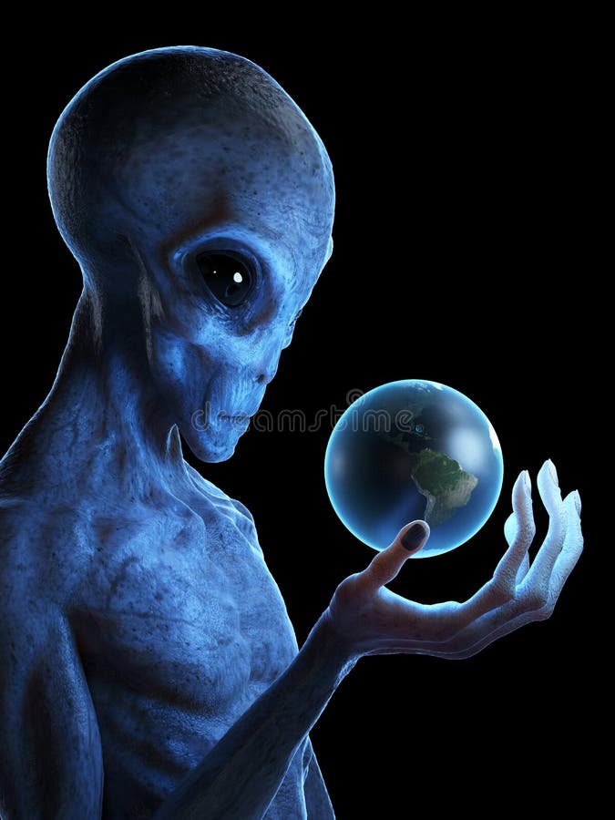 A Grey Alien Holding the Earth Stock Illustration - Illustration of ...